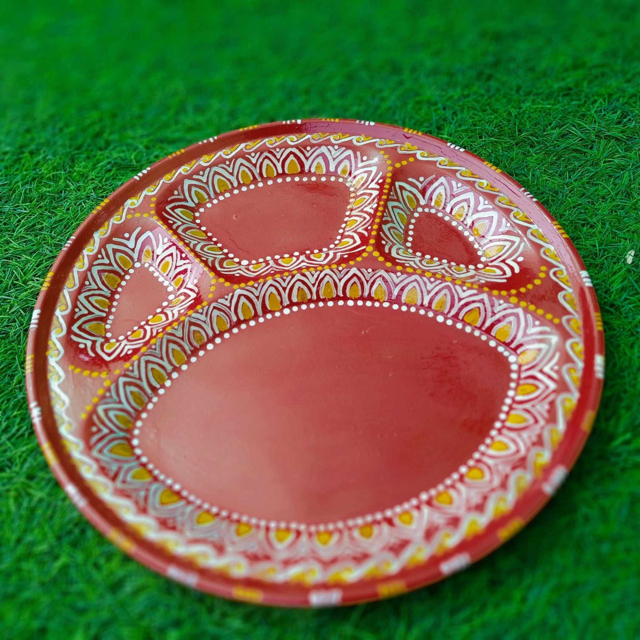 Hand Painted Aipan Inspired Puja Thali – Anayra's